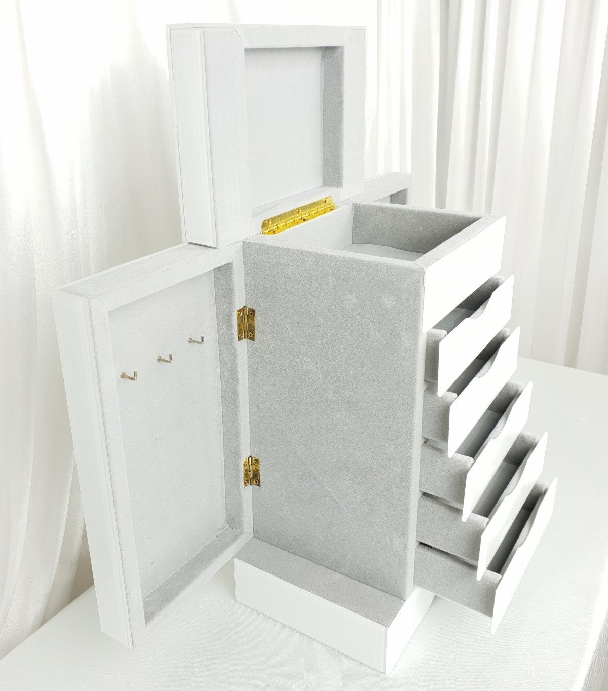 Jewellery Box 5 Drawers & Side Doors White Glass Mirrored - Etsy UK