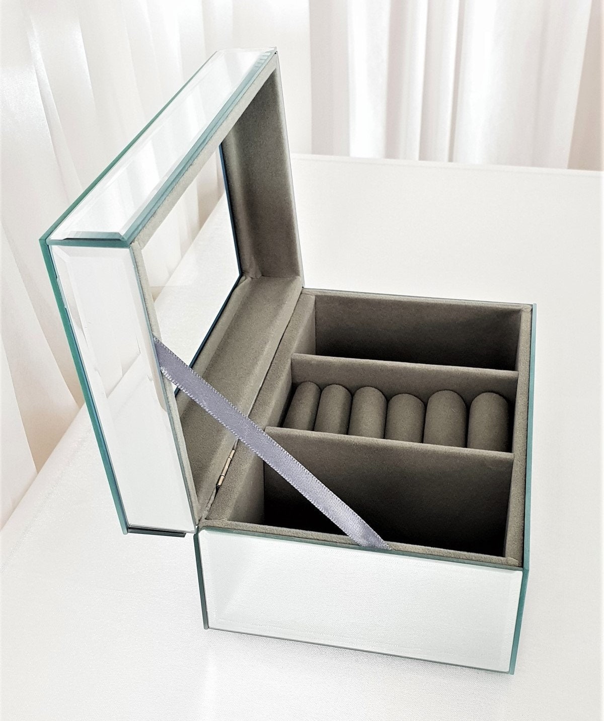 Jewellery Box See-through Top Glass Silver Mirrored Glass - Etsy UK