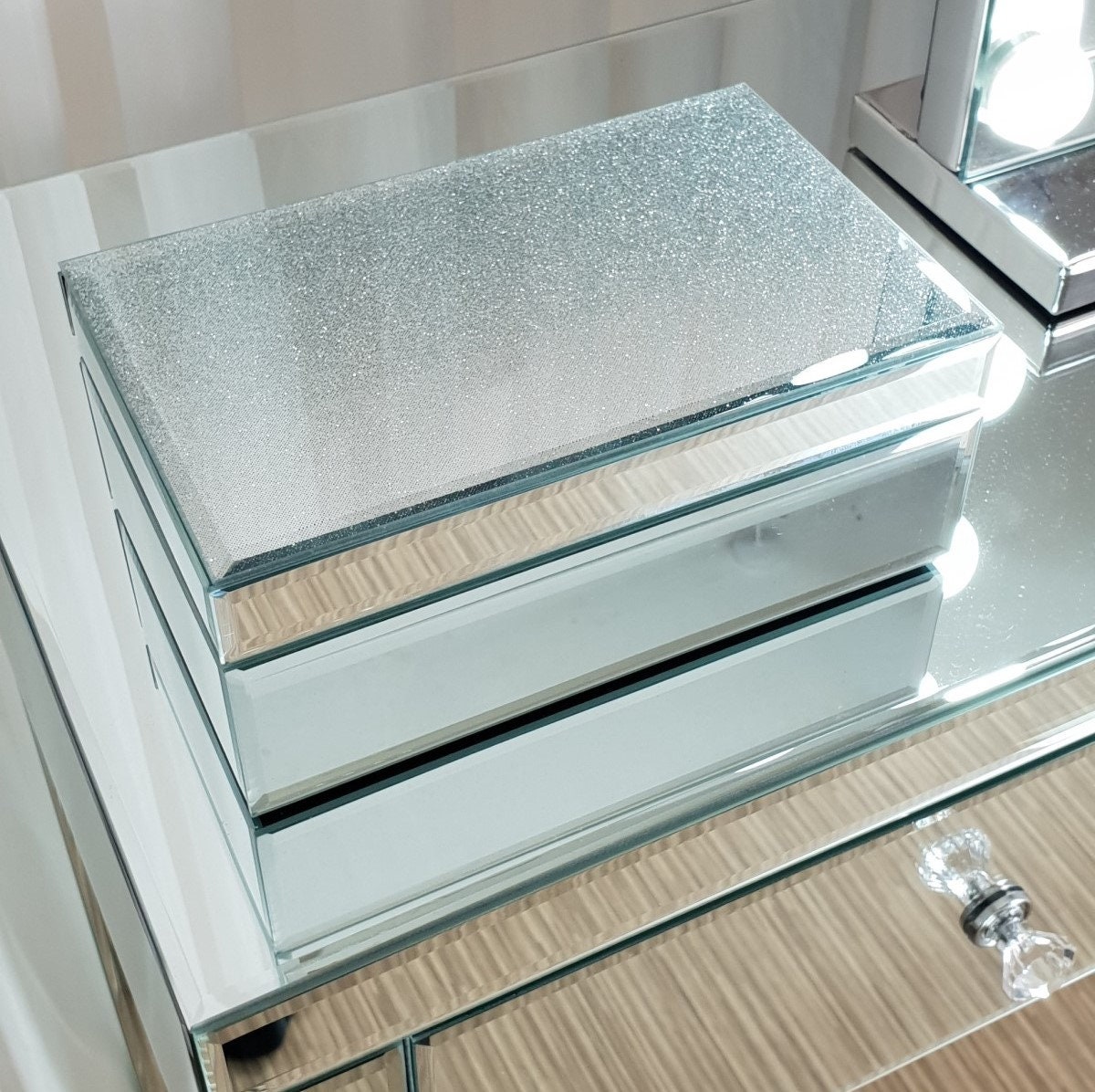 Jewellery Box Sparkle Glass Silver Mirrored Glass Jewellery Box Gift ...