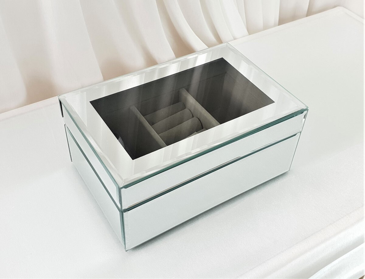 Jewellery Box See-through Top Glass Silver Mirrored Glass - Etsy UK