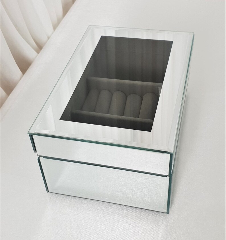 Jewellery Box See-through Top Glass Silver Mirrored Glass - Etsy UK