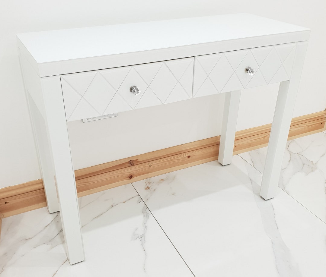 Dressing Table WHITE GLASS Mirrored Entrance Hall PRO Dressing Vanity ...
