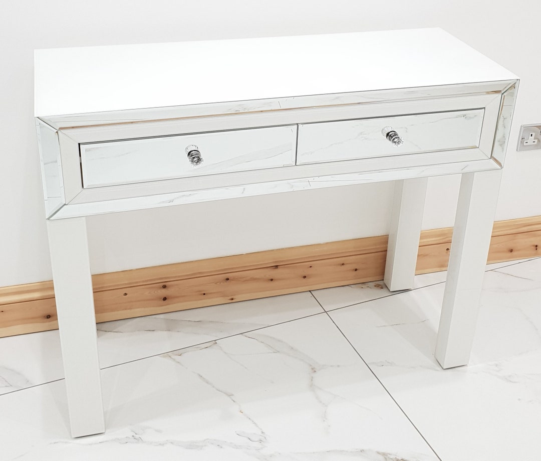 Dressing Table WHITE GLASS Entrance Hall Table Mirrored Vanity - Etsy