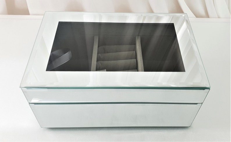Jewellery Box See-through Top Glass Silver Mirrored Glass - Etsy UK