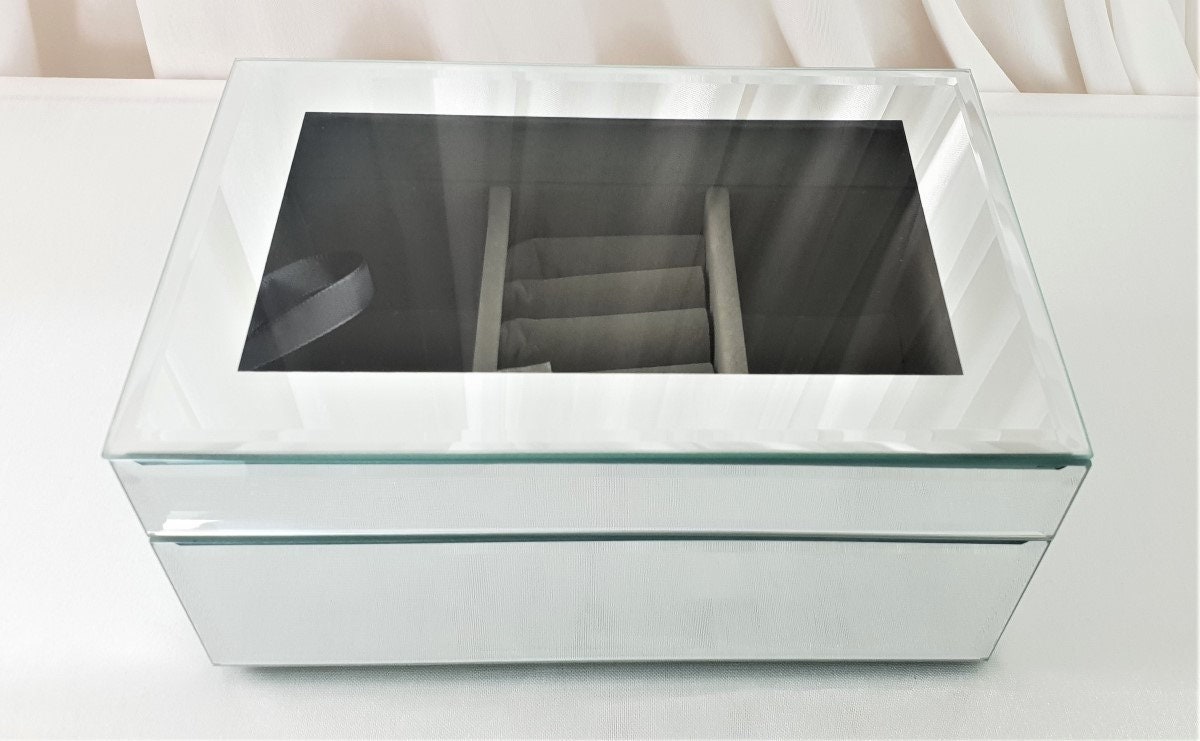 Jewellery Box See-through Top Glass Silver Mirrored Glass - Etsy UK