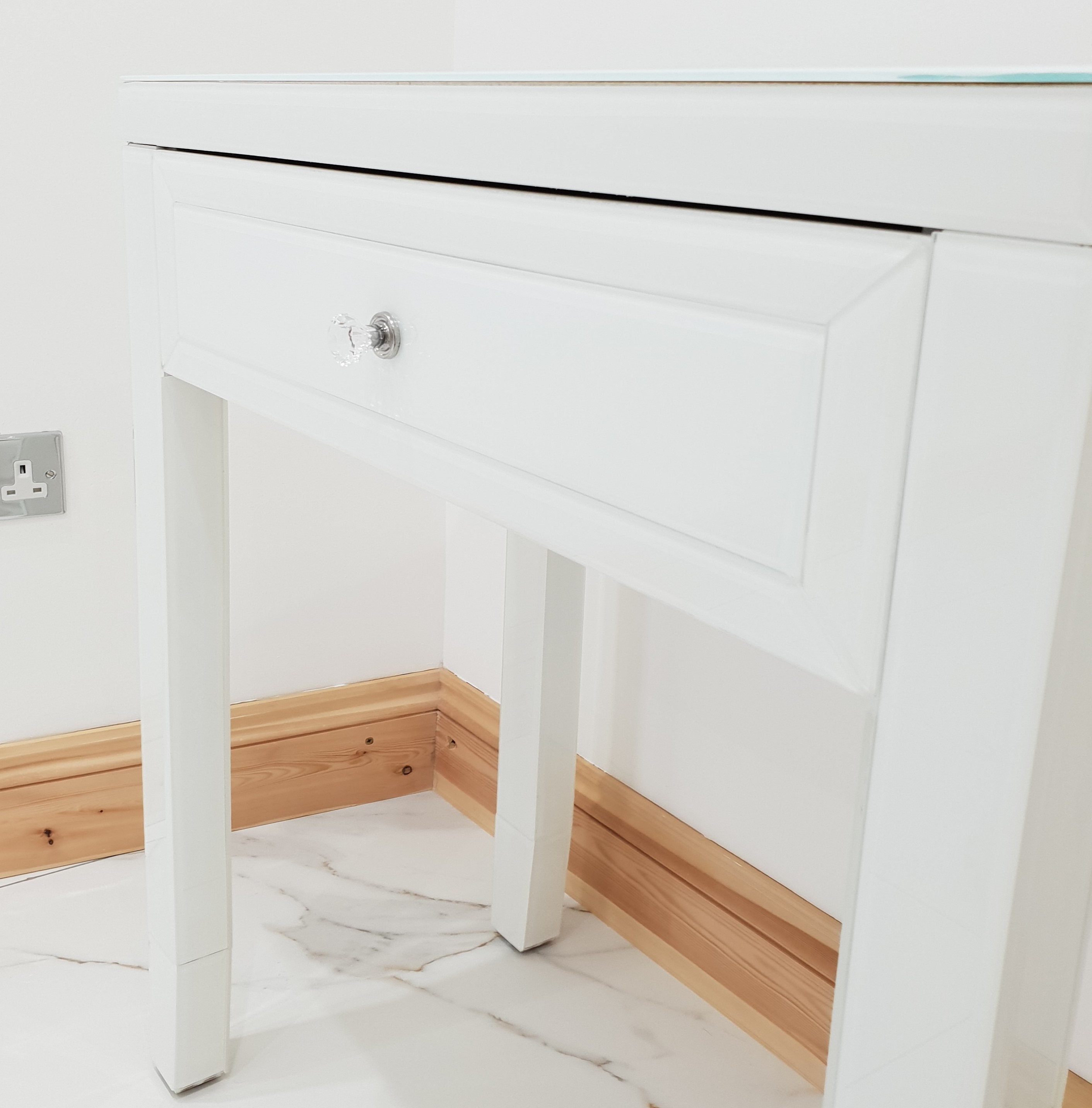 Dressing Table WHITE GLASS Entrance Hall Mirrored Vanity Space Saving ...