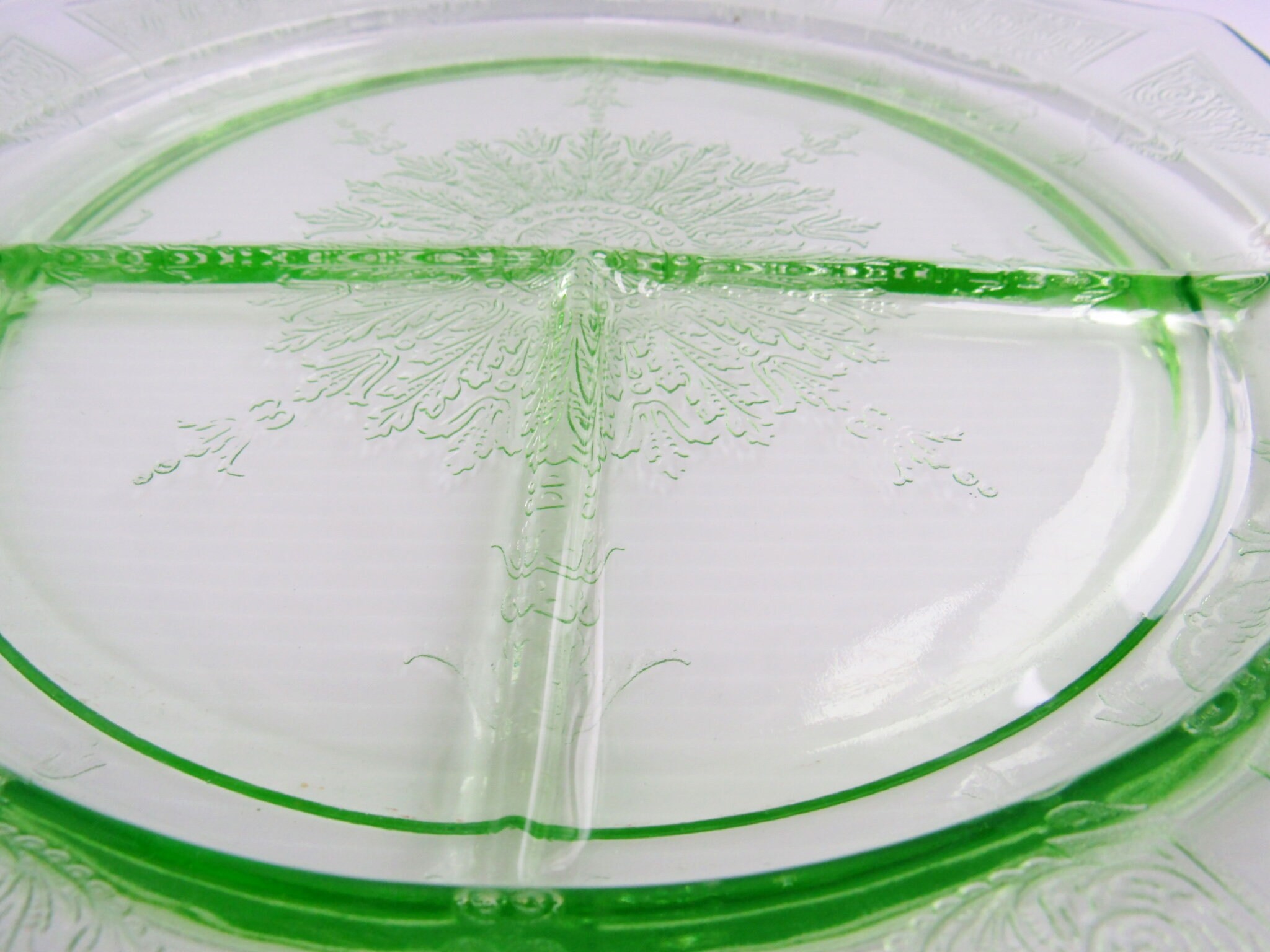 Princess Green Uranium Glass Plate, Anchor Hocking, Handled Grill Plate ...