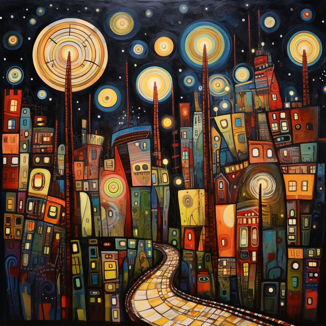 Abstract Oil Painting, 39x39, 100x100cm, Night Streets With Lanterns ...
