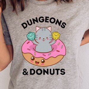 DUNGEONS and DONUTS SHIRT, D&d Shirt Women, Cute Dnd Shirt, Cat Dice ...
