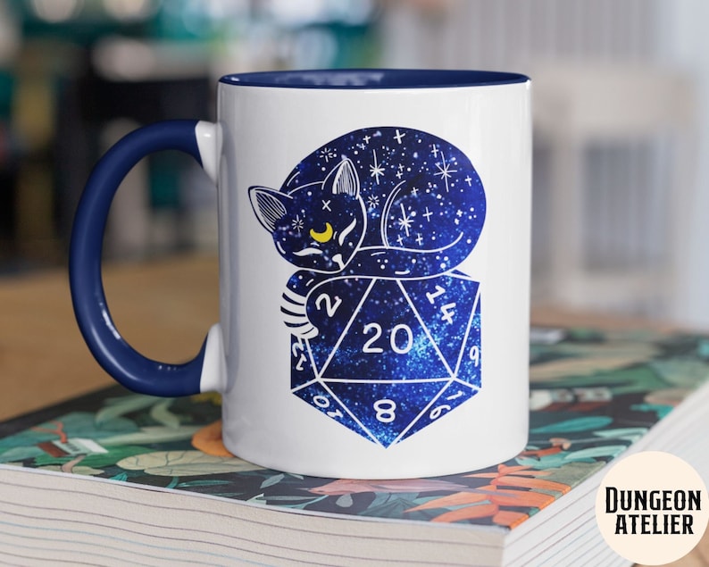 CAT DND MUG D&d Cat Mug Cat Dice Set Dnd Gift for Her - Etsy