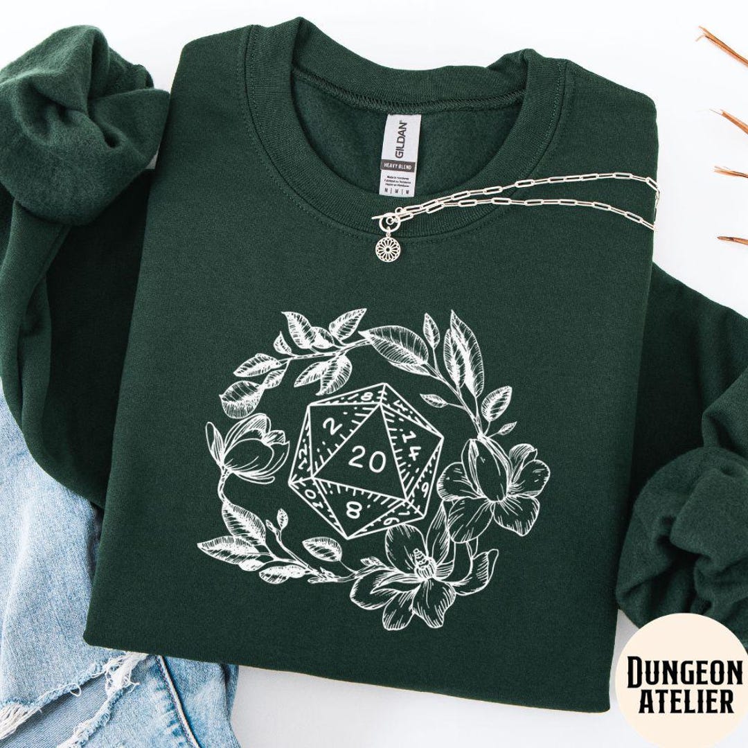 DND SWEATSHIRT: Floral D20 D&d Sweater Women, Flower Dice Dnd Merch ...