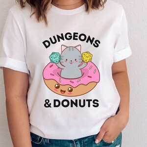 DUNGEONS and DONUTS SHIRT, D&d Shirt Women, Cute Dnd Shirt, Cat Dice ...