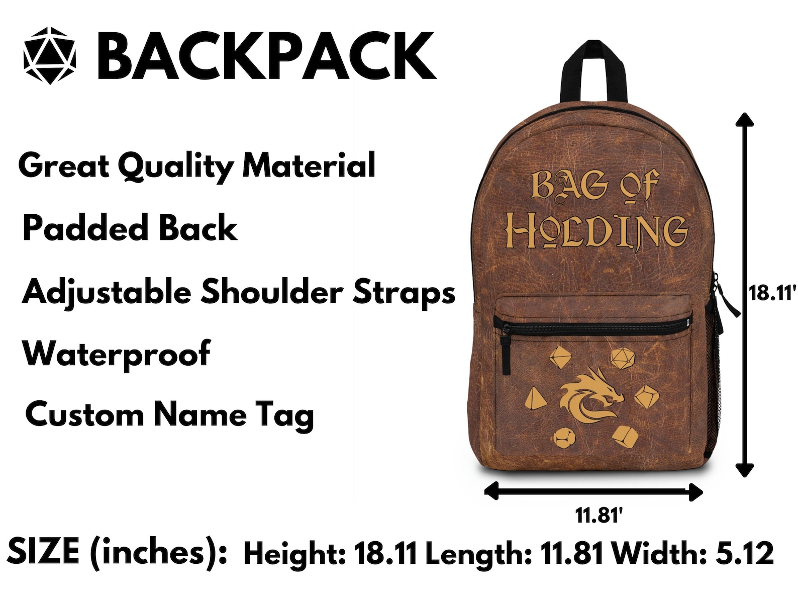 DND BACKPACK, Bag of HOLDING, Dnd Backpack for School, Dnd Bag of ...