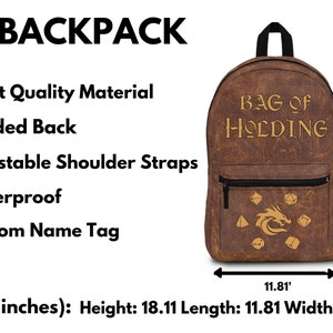 DND BACKPACK, Bag of HOLDING, Dnd Backpack for School, Dnd Bag of ...
