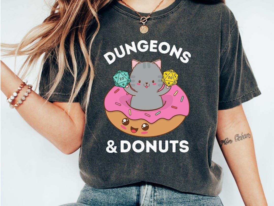 DUNGEONS and DONUTS SHIRT, D&d Shirt Women, Cute Dnd Shirt, Cat Dice ...