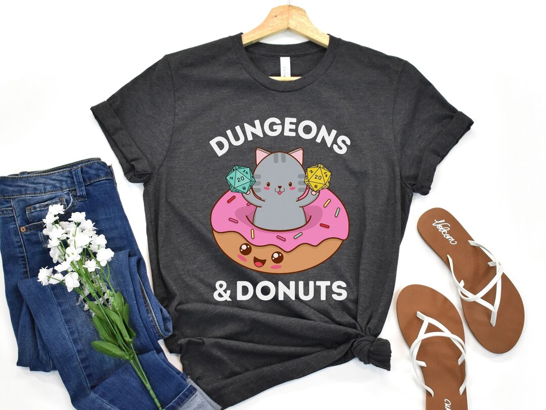 DUNGEONS and DONUTS SHIRT, D&d Shirt Women, Cute Dnd Shirt, Cat Dice ...