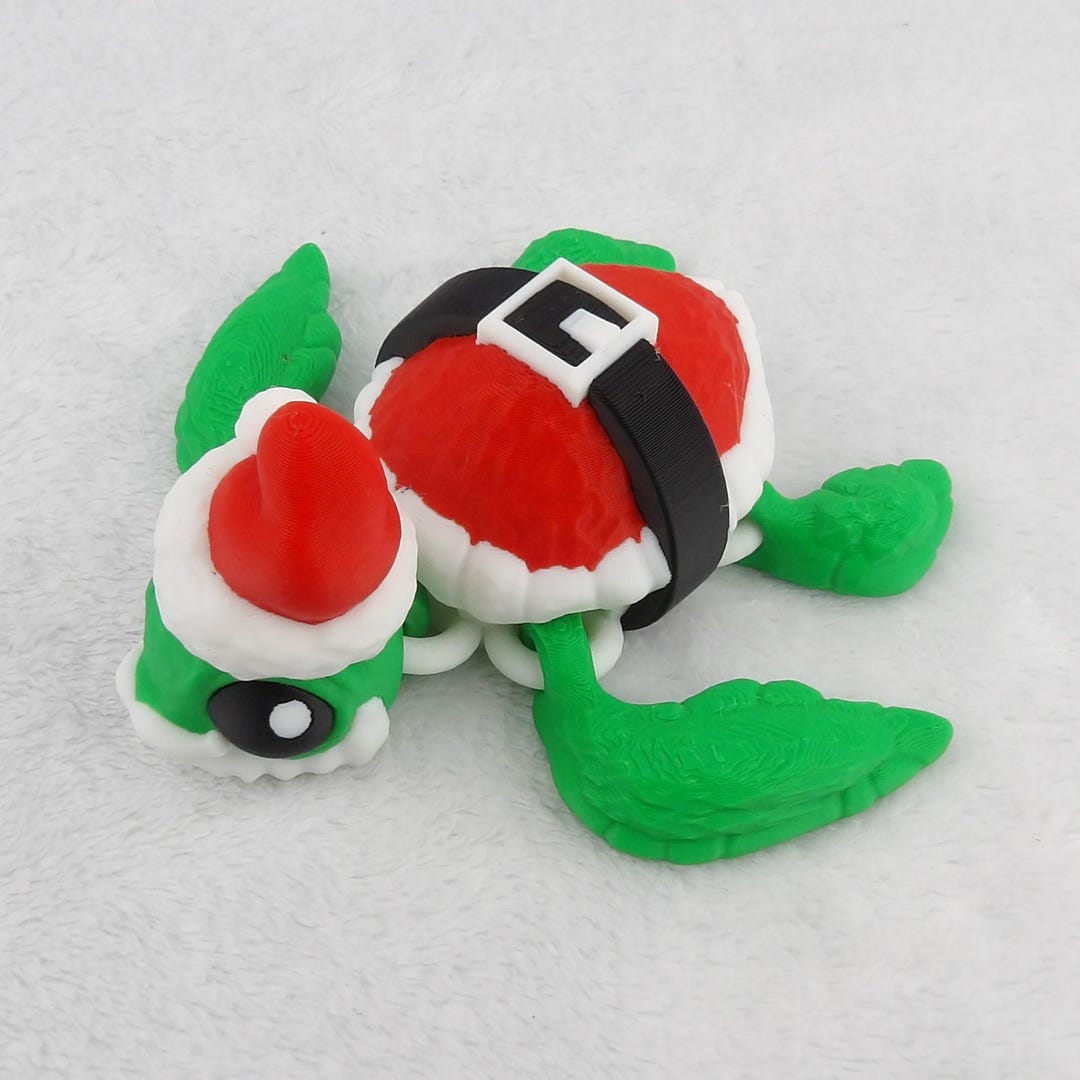 3D Printed Articulated Santa Turtle Miniature Holiday Decor or Cute ...