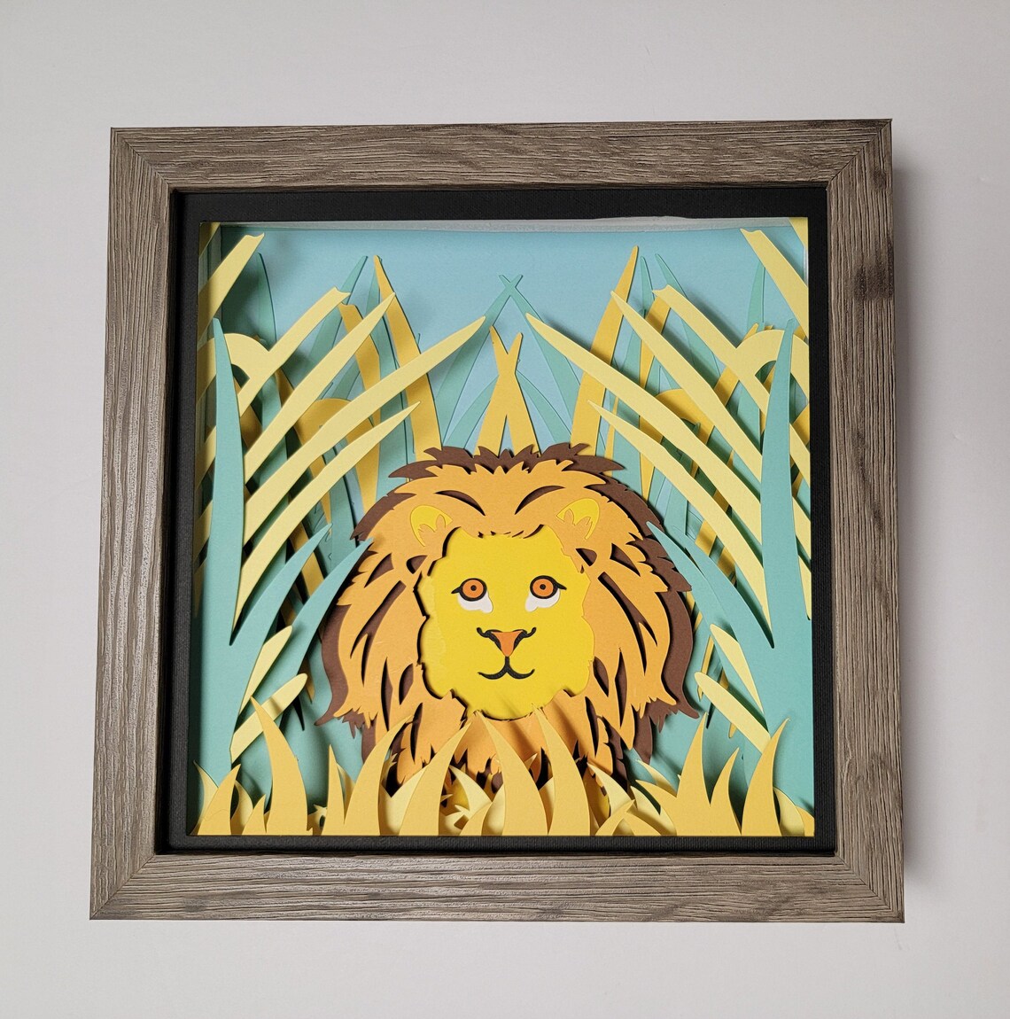 3D Lion Layered Papercut Shadow Box | Paper Cut Art in Dark Wood Box ...