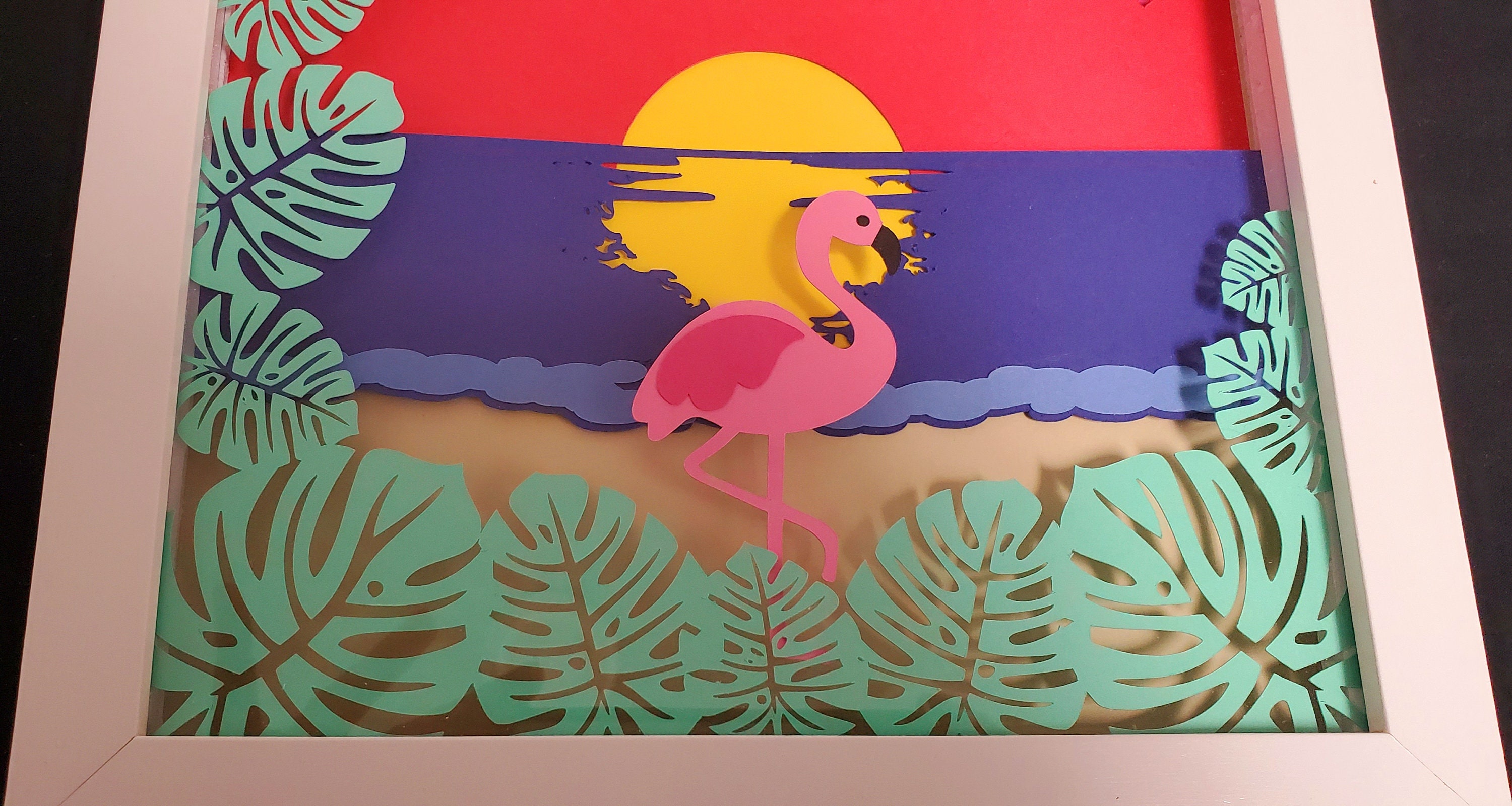 3D Flamingo Layered Papercut Shadow Box | Paper Cut in White Box Frame ...