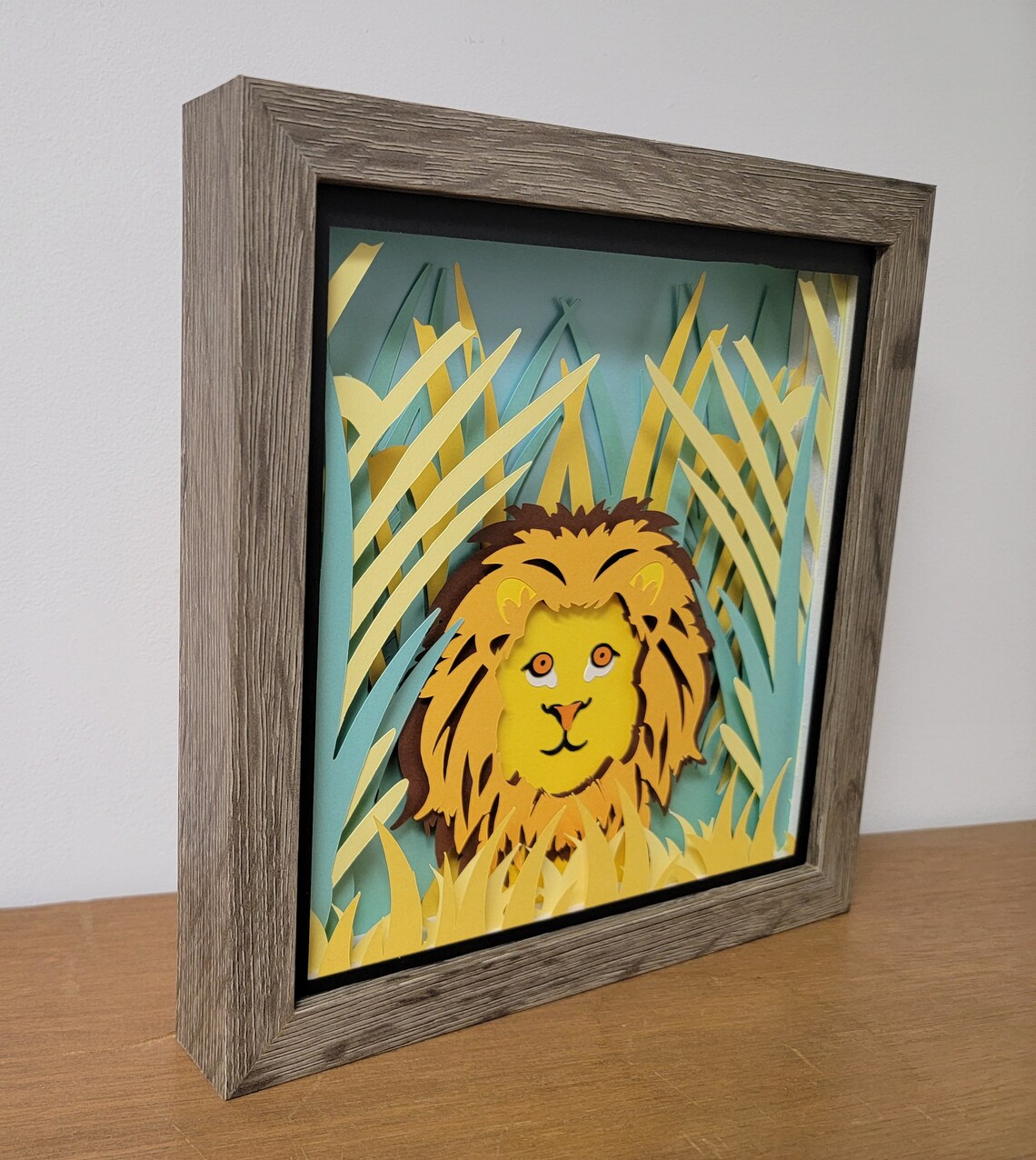 3D Lion Layered Papercut Shadow Box | Paper Cut Art in Dark Wood Box ...