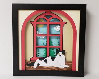 Personalized 3D Cat Layered Papercut Shadow Box | Custom Pet Cat ...