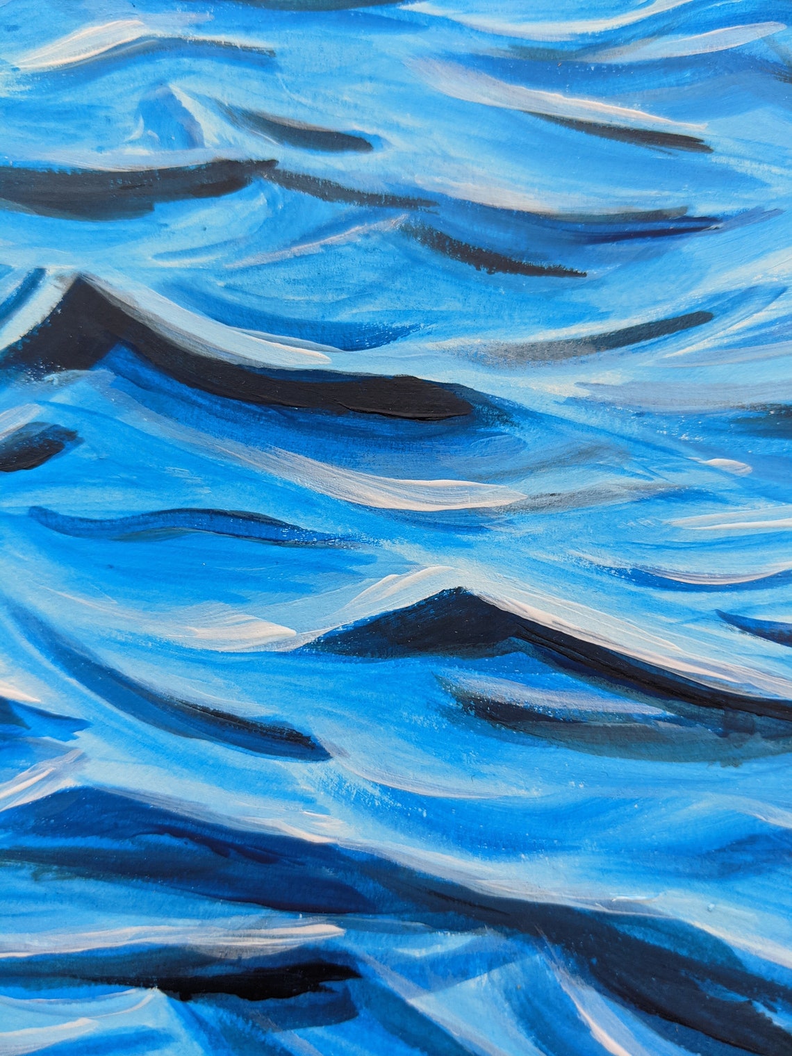 Choppy Sea Waves Original Acrylic Painting Abstract 5x7 - Etsy