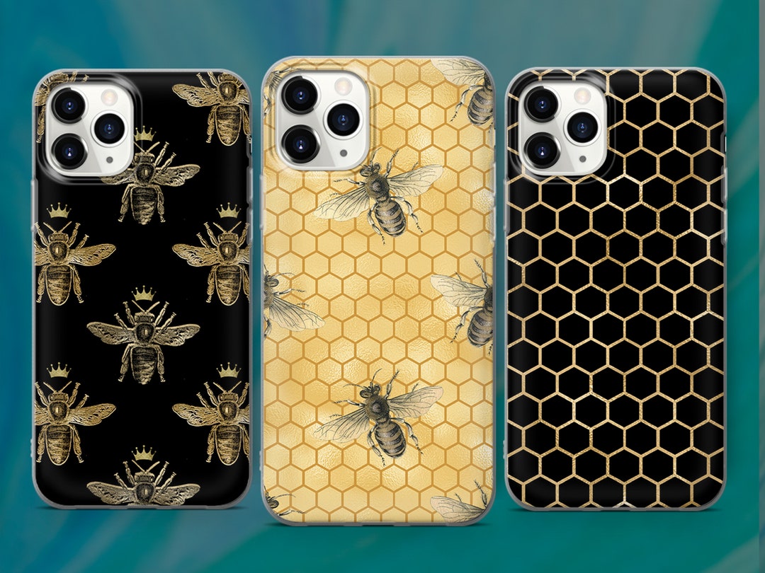 Honey Bee Phone Case Black Honeycomb Cover for iPhone 15 14 13 12 Pro ...