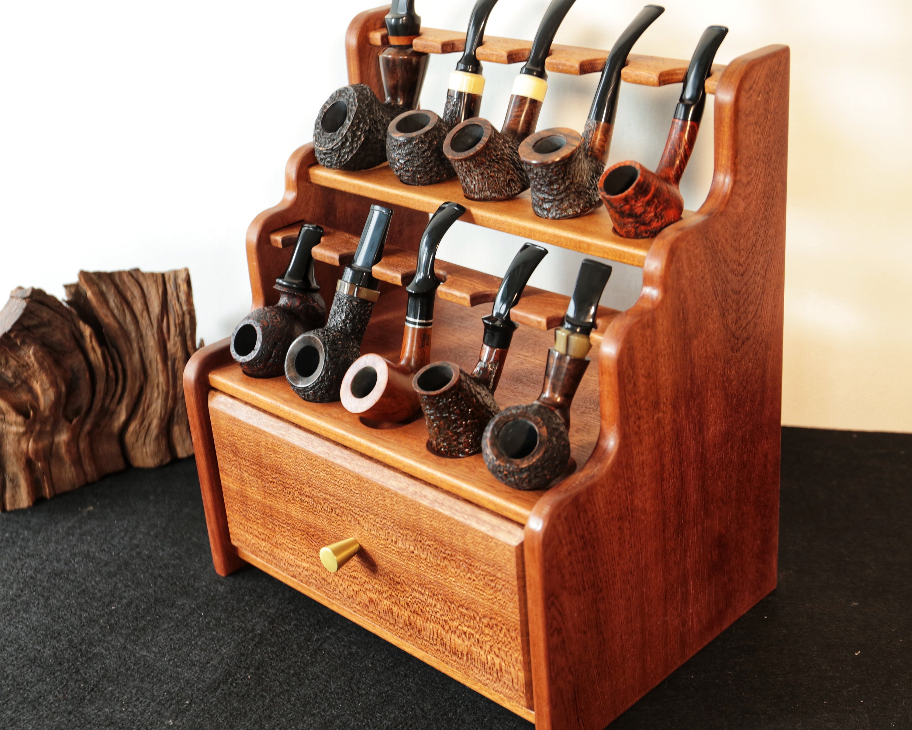 Solid Wood Pipe Stand,tobacco Storage Box,stand for 10 Pipes,tobacco ...