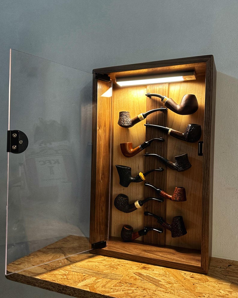 Tobacco Pipes Storage Box,display for 10 Pipes,made of Walnut and Maple ...
