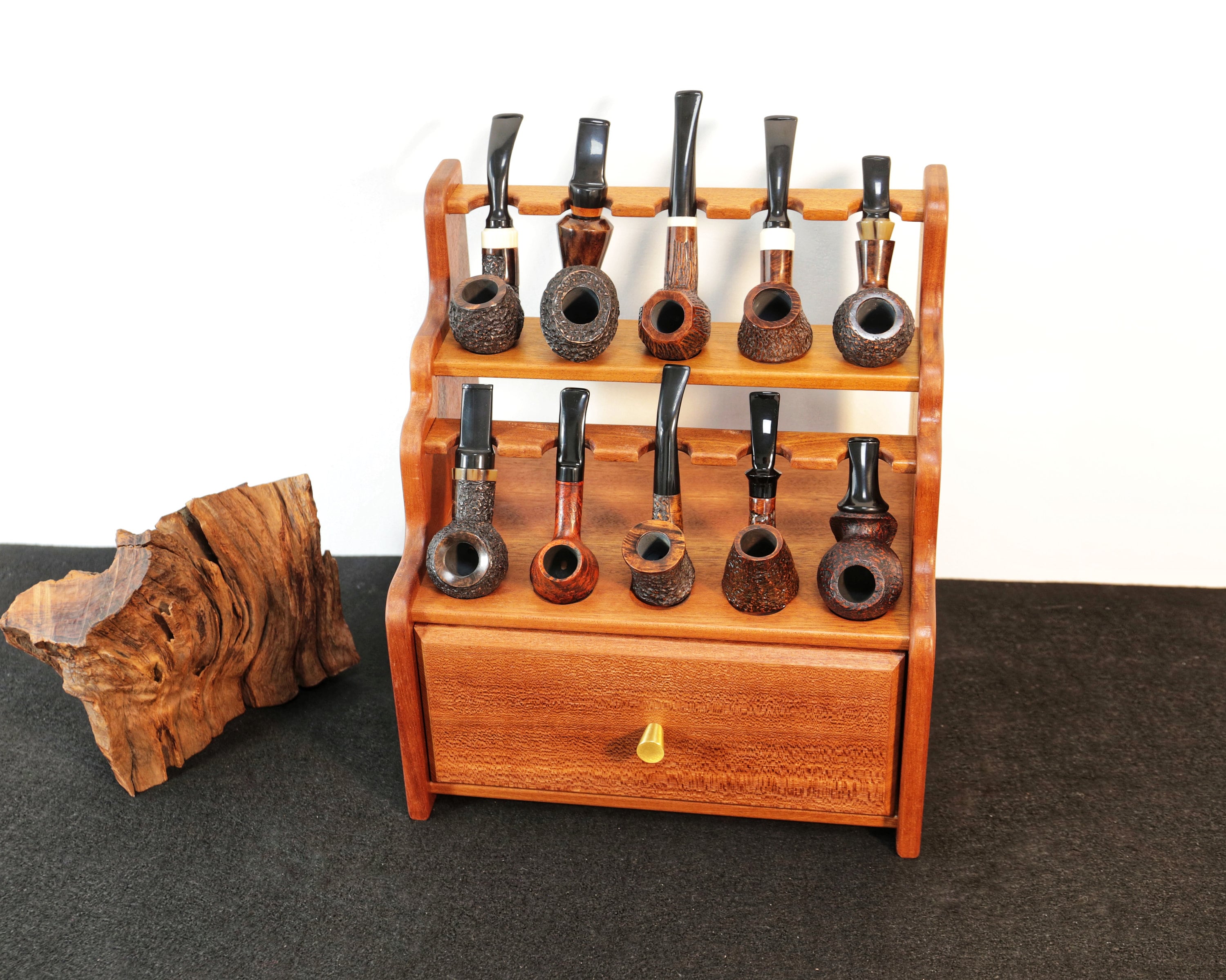 Solid Wood Pipe Stand,tobacco Storage Box,stand for 10 Pipes,tobacco ...