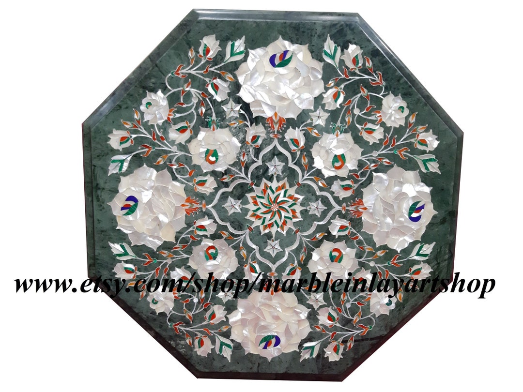 Green Marble Inlay Table With Mother of Pearl Inlay Design - Etsy
