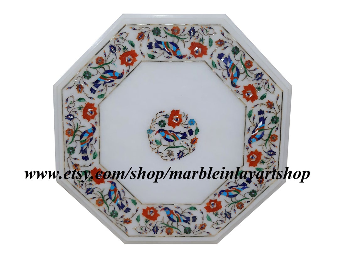 Birds Inlay Marble Table Top, Marble Inlay Table With Birds Design and ...