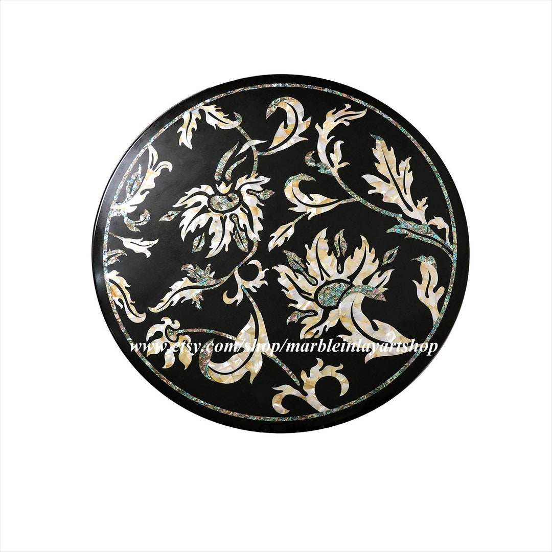 Abalone Inlay Table Top, Black Marble Table With Abalone Shell Inlay - Etsy