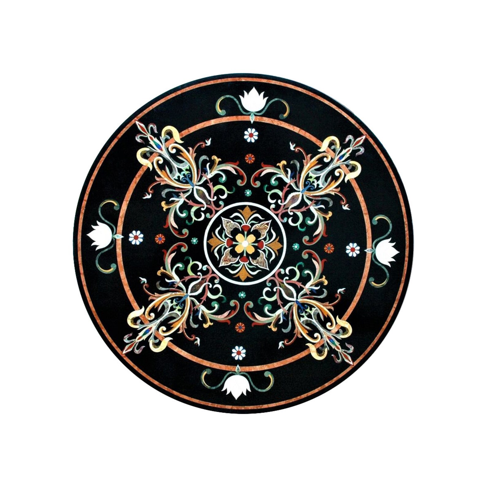 Marble Inlay Center Table, Black Marble Pietra Dura Art Table Top - Etsy