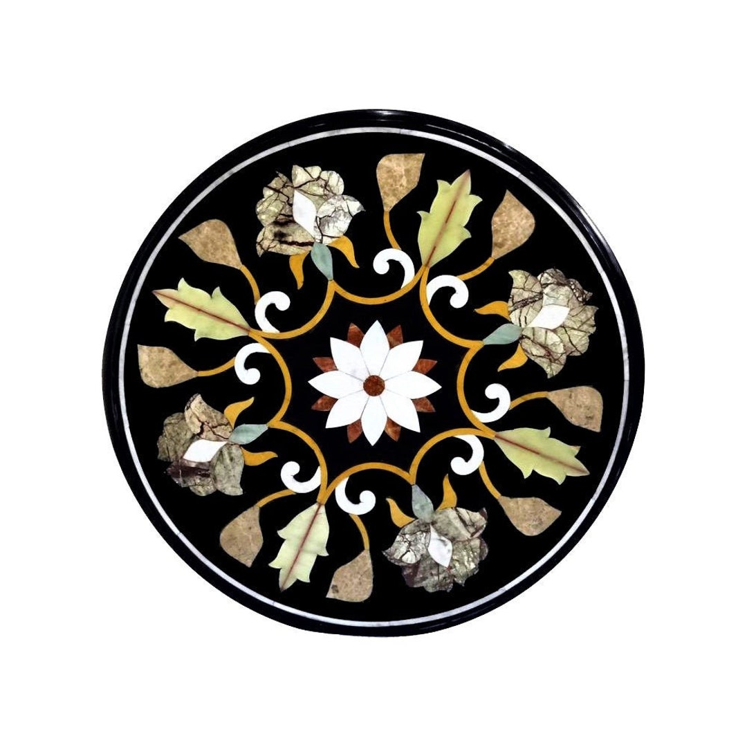 Stone Inlay Table Top, Black Marble Table Pietra Dura Design Unique ...