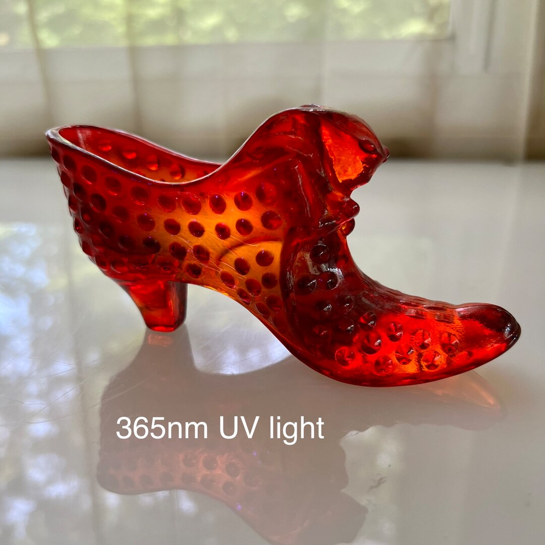 Vintage Fenton Red Amberina Pressed Glass Slipper Shoe With Sleeping ...