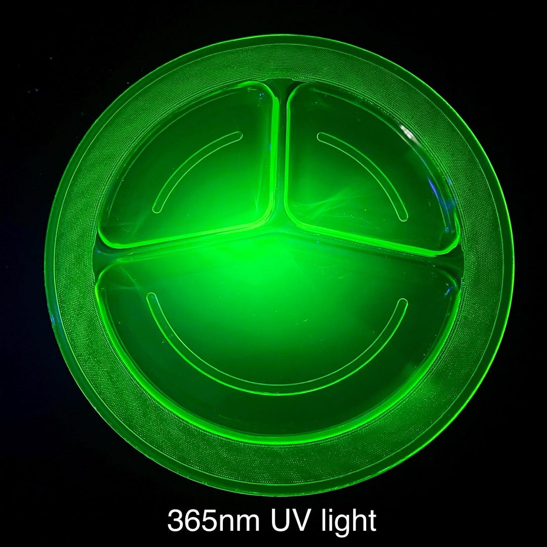 11” Uranium Glass Divided Dinner Grill Plate Green With Stippled Edge ...