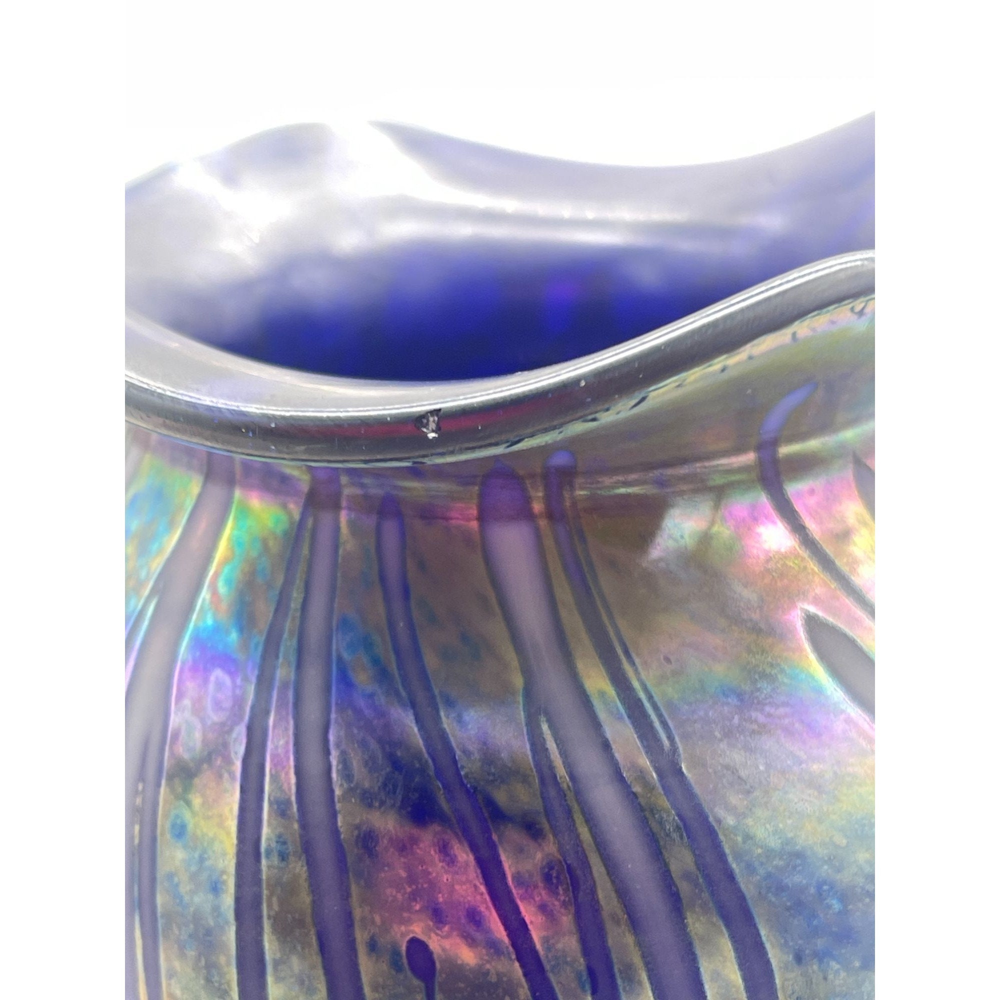 Stephen Fellerman Art Glass Iridescent Vase With Ruffle Lip Art Nouveau ...