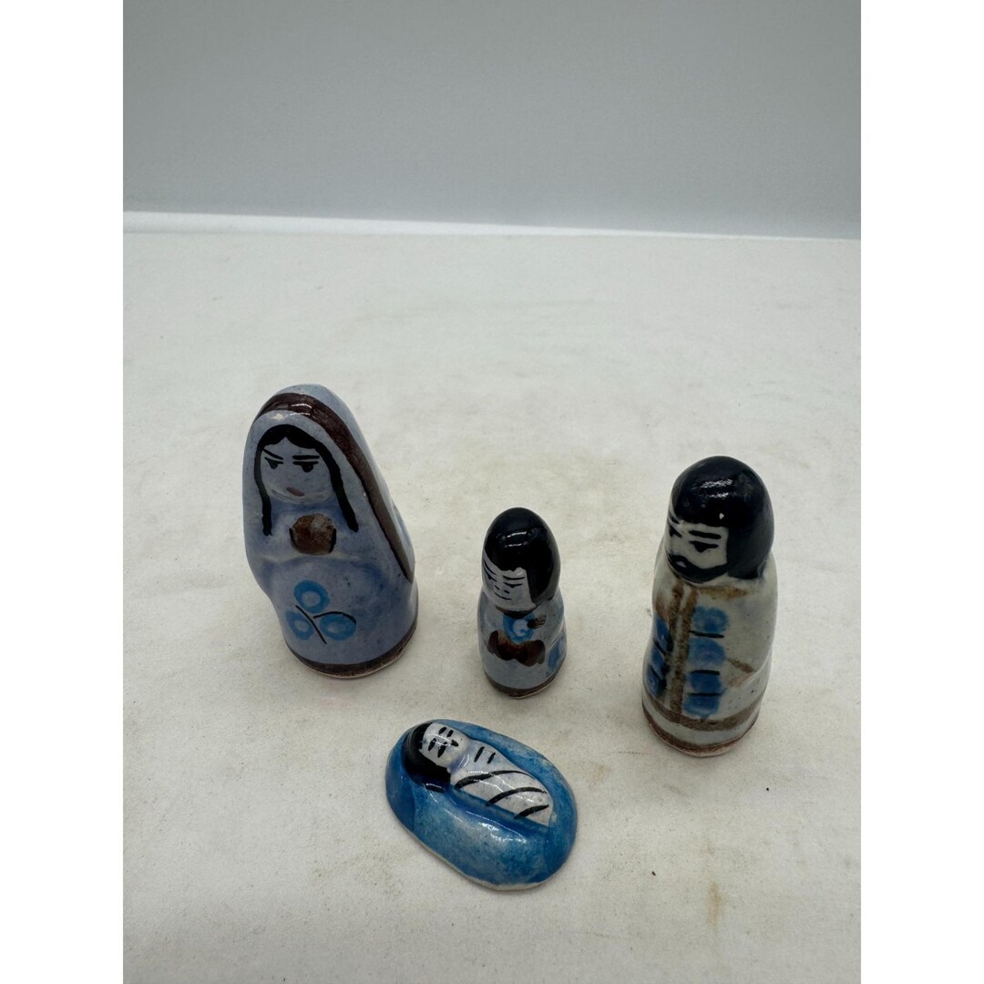 Miniature Mexican Pottery Hand Painted Nativity Set 4 Piece Christmas ...