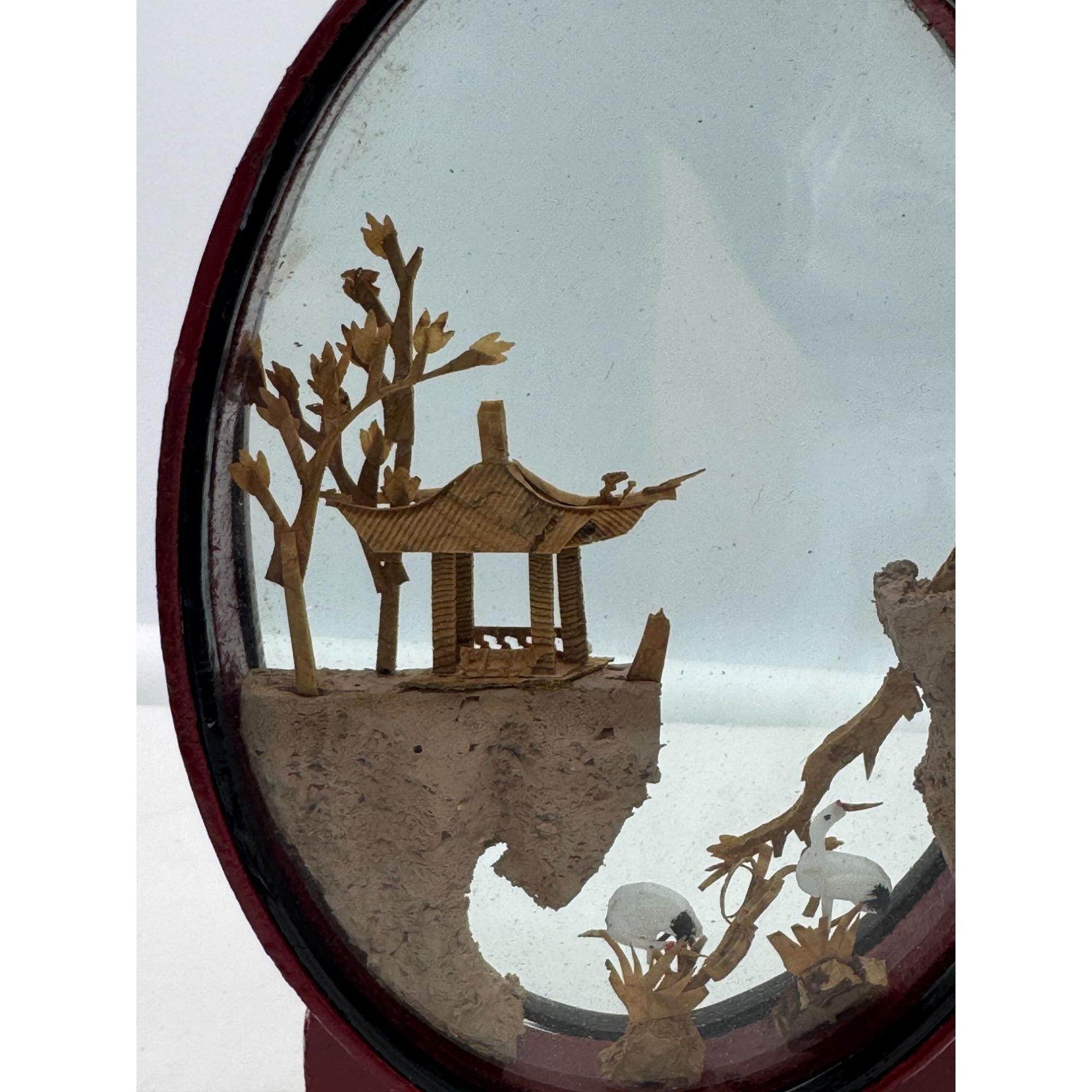 Vintage Chinese Cork Diorama Oval Pagoda Scene With Cranes - Etsy