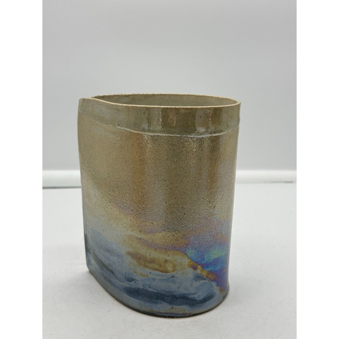 Vintage Art Pottery Tear Drop Shaped Vase Iridescent Oil Slick Glaze ...