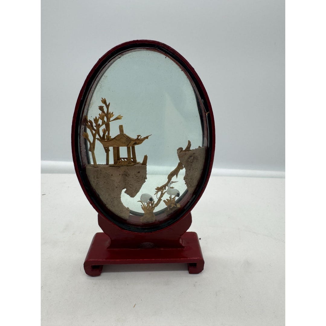 Vintage Chinese Cork Diorama Oval Pagoda Scene With Cranes - Etsy