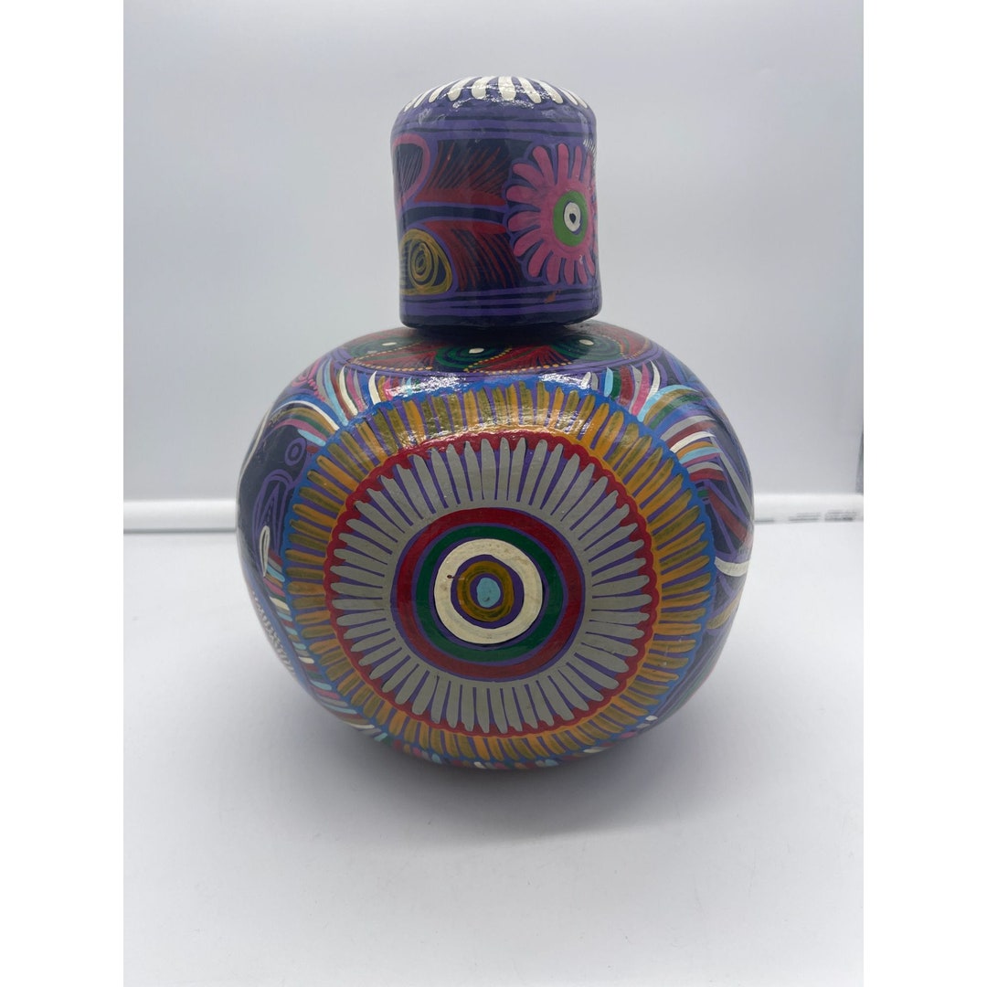 Mexican Pottery Water Jug With Cup Large Colorful - Etsy