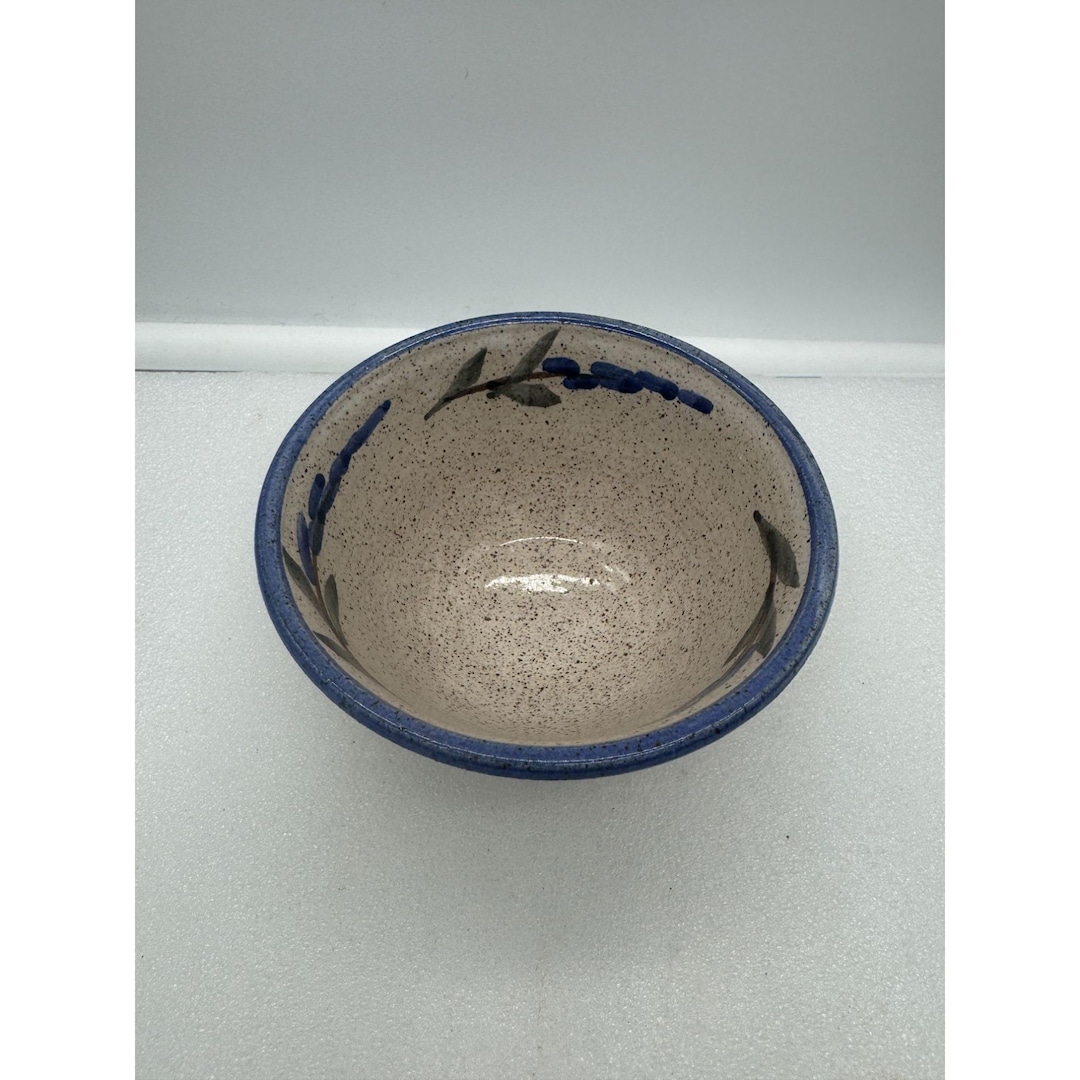 Studio Art Pottery Bowl Blue Flowers Speckle Glaze - Etsy