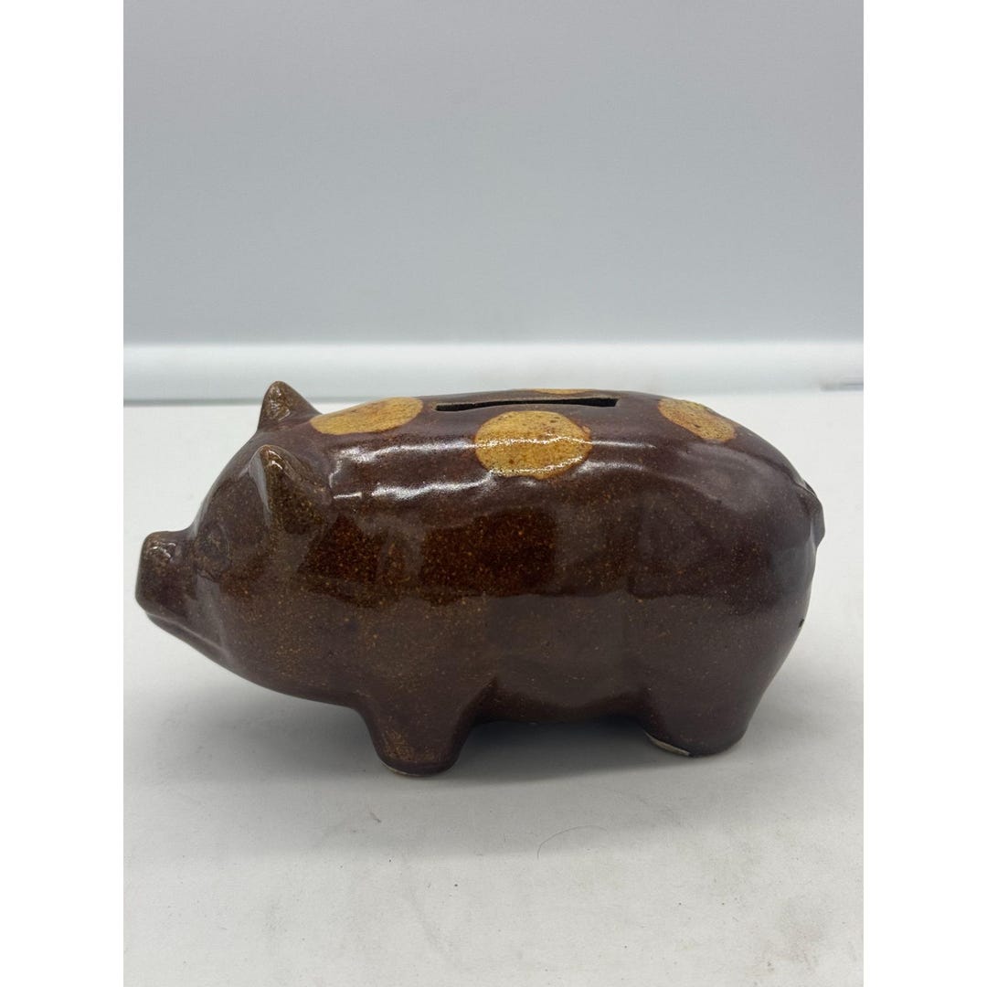 Vintage Art Pottery Brown Pig Shaped Piggy Bank - Etsy