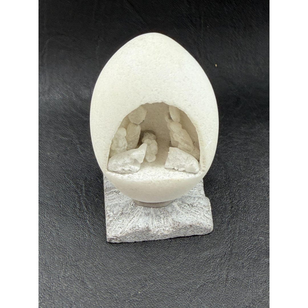 Hand Carved Alabaster Nativity Scene Inside Egg Shaped Sculpture ...