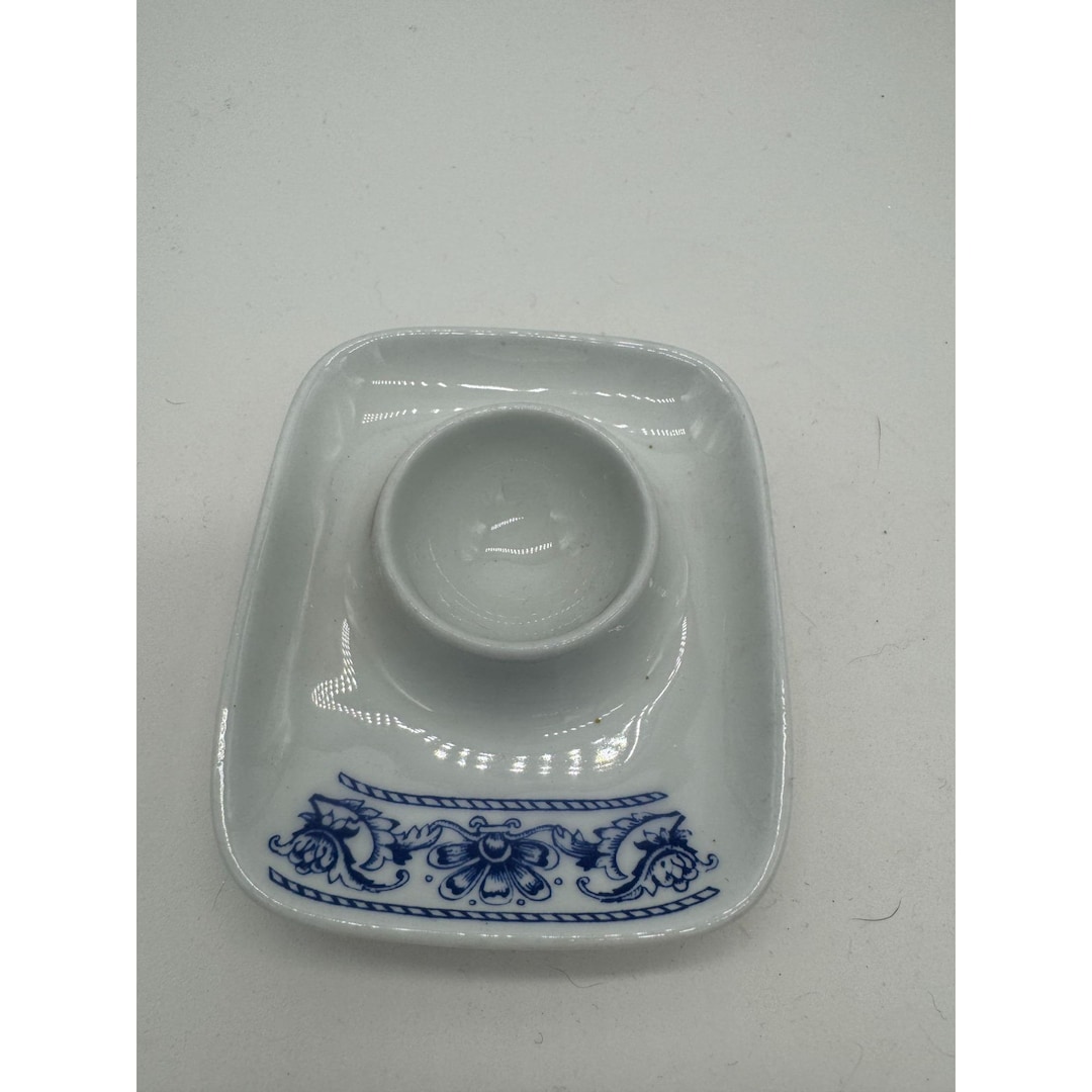 Vintage Figgjo Flint Norway Porcelain Egg Cup Plate White and Blue - Etsy