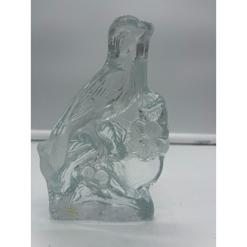 Vintage Viking Glass Clear & Frosted Bird Robin Figurine Sculpture - Etsy