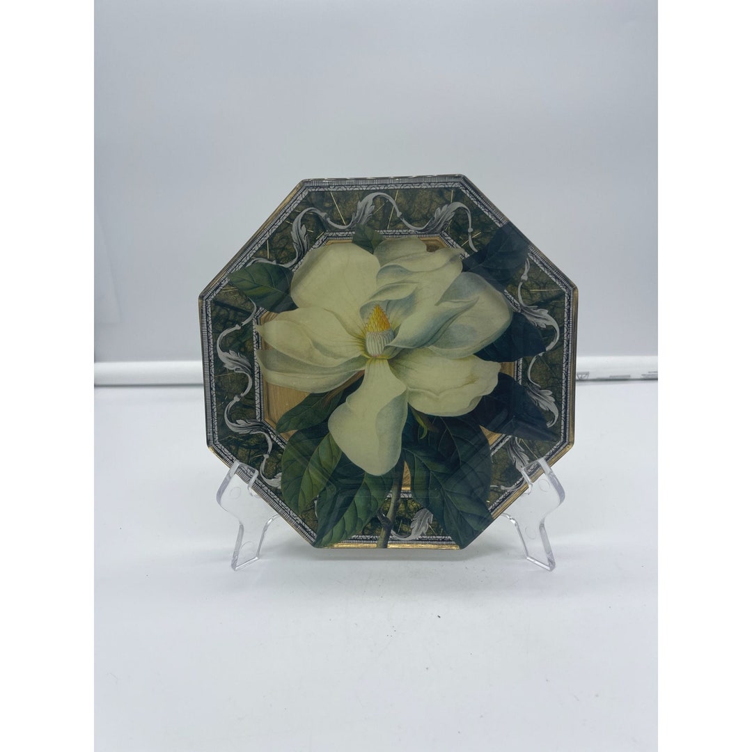 Scott Potter Decoupage Decorative Glass Plate Magnolia Flower Signed - Etsy
