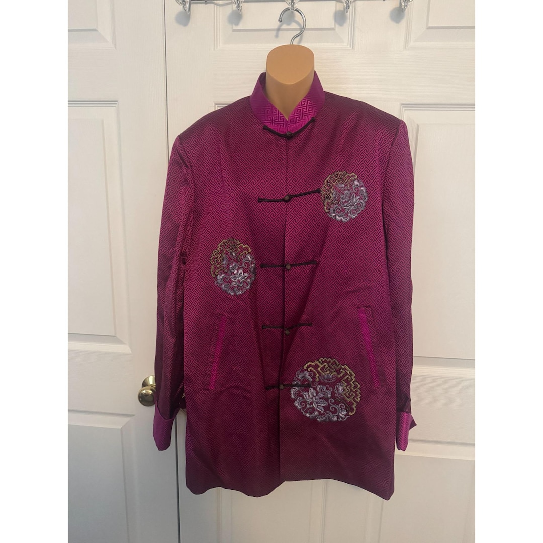 Vintage Hui Ying Asian Mandarin Satin Brocade Embroidered Jacket L - Etsy